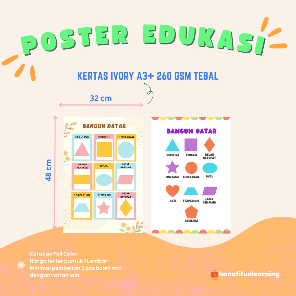 Jual Poster Edukasi Anak Poster Bangun Datar Poster Pendidikan Anak ...