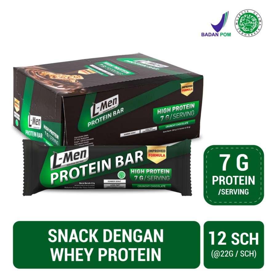 Jual L-Men Protein Bar Crunchy Chocolate 12 Sachet Snack Camilan Coklat ...