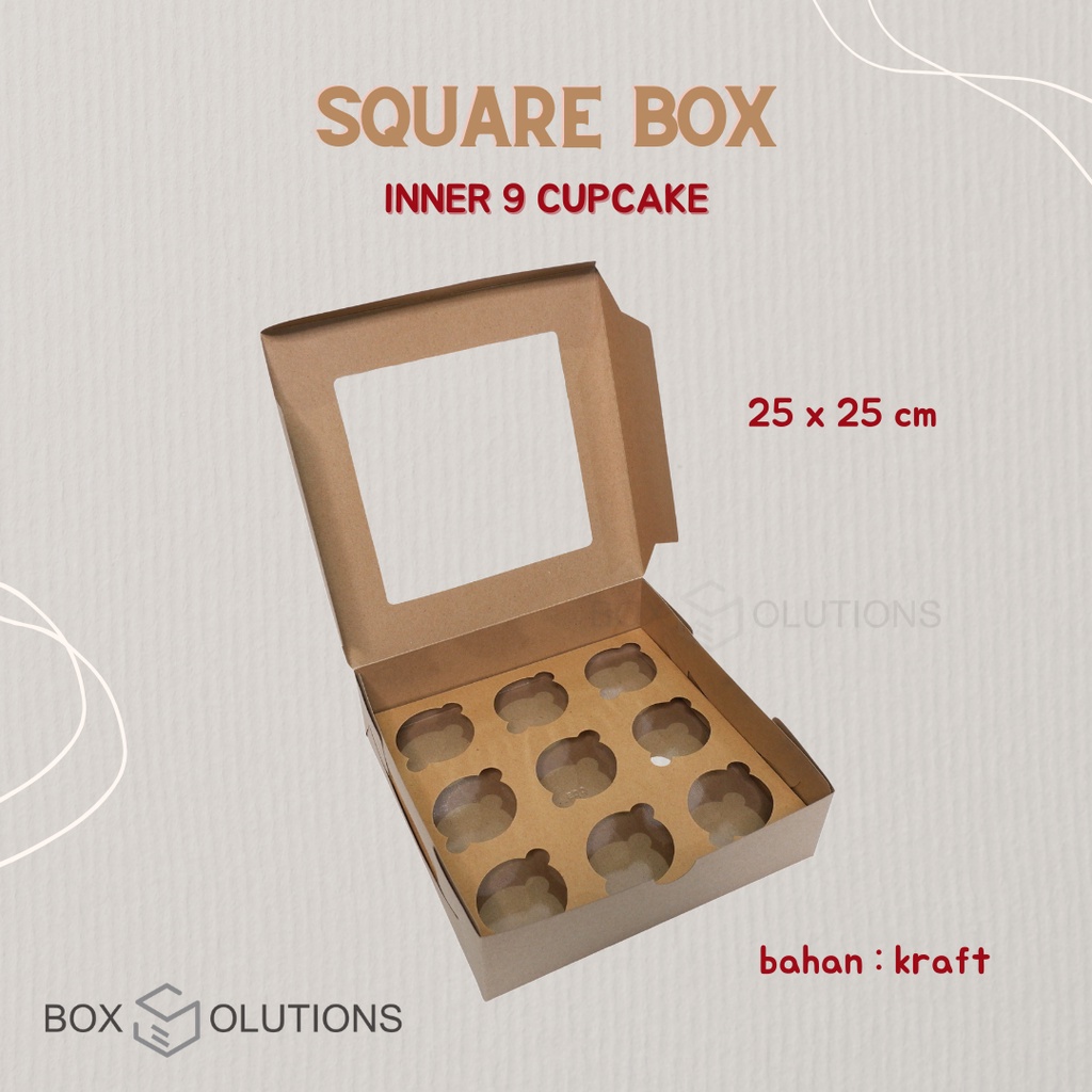 Jual [isi 10] box / dus kue kraft window LAMINASI 25 x 25 x 7,5 cm + inner 9 cupcake | Shopee ...