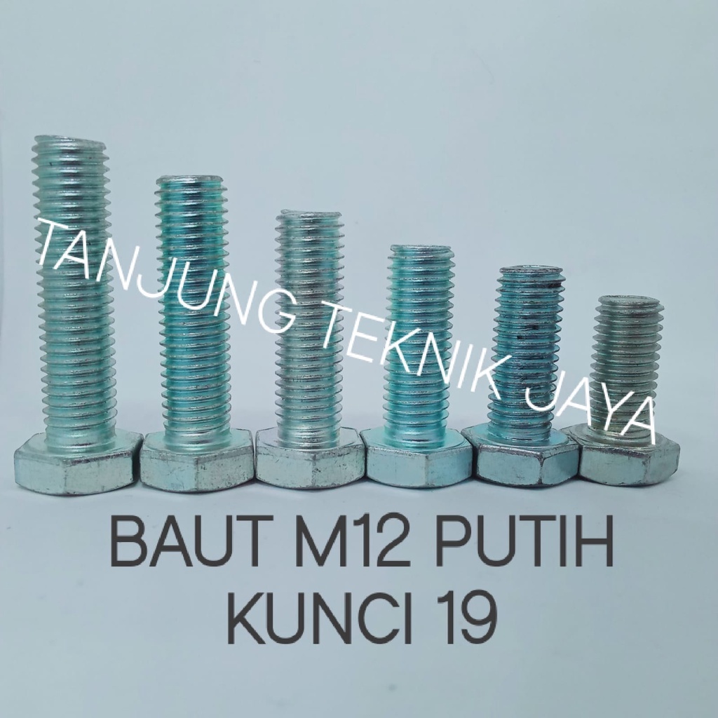 Jual baut mur m12 putih drat kasar p175 kunci 19 murah BERKUALITAS | Shopee Indonesia