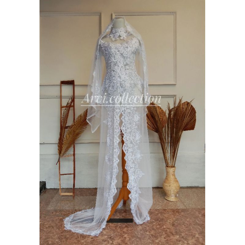 Jual Kebaya akad bordir bunga timbul free kerudung | Shopee Indonesia