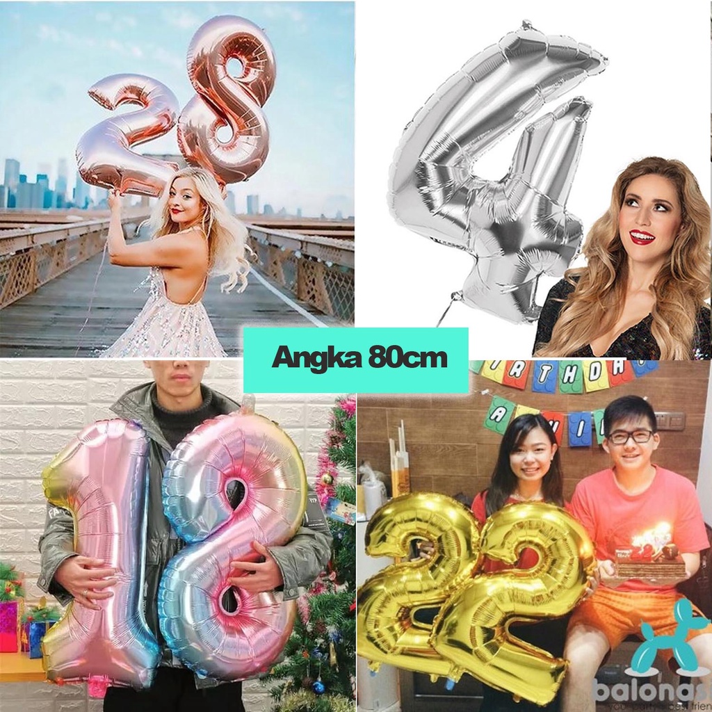 Jual Balon Foil Angka Rosegold/ Gold / Silver 80cm | Shopee Indonesia