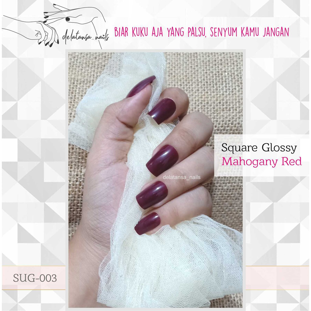 Jual SUG/ SQUARE NATURAL GLOSSY FAKE NAILS / KUKU PALSU RATA NATURAL ...