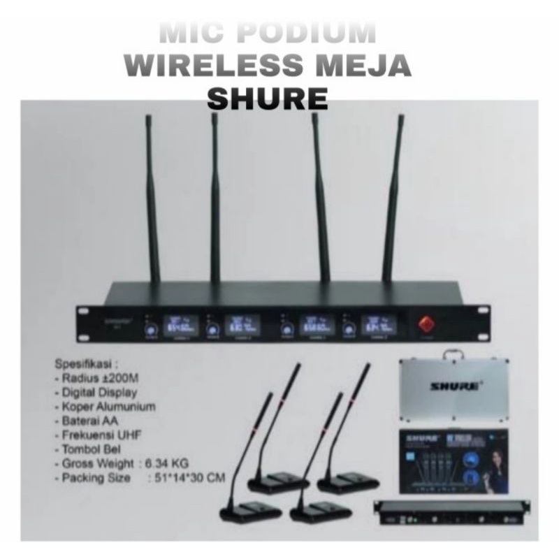 Jual MIC MEJA WIRELESS PODIUM 4 MIC SHURE M4 WIRELESS MIC PODIUM ...