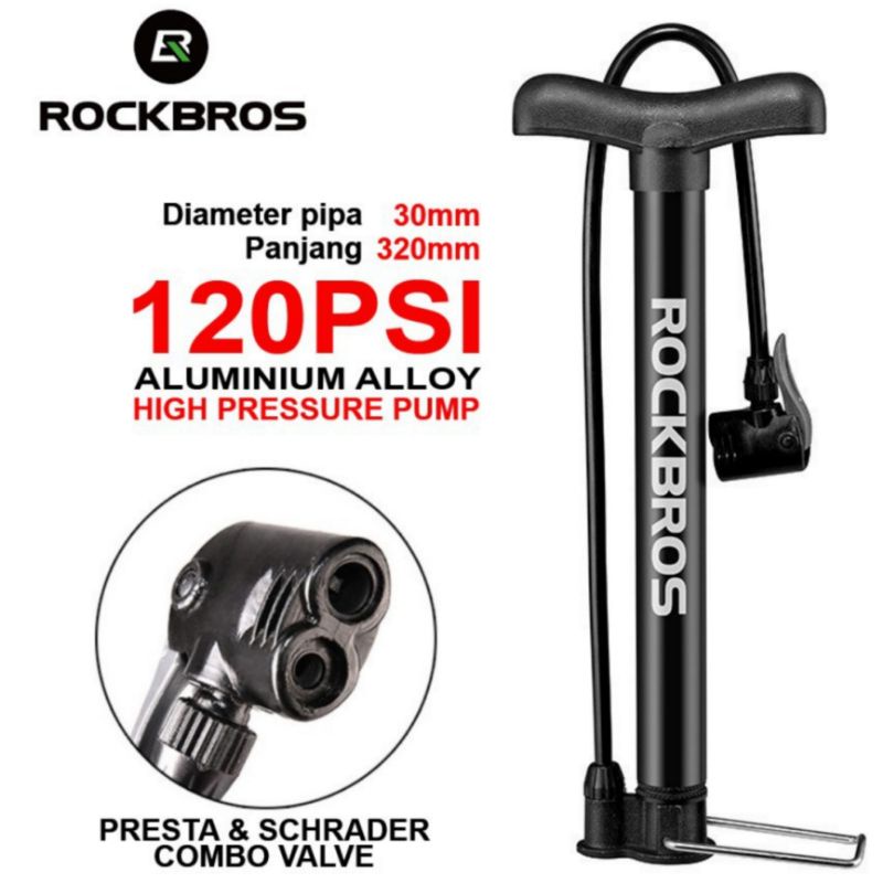 Jual Pompa Ban Sepeda Rockbros 120 PSI Alloy Dual Pentil Schrader dan ...