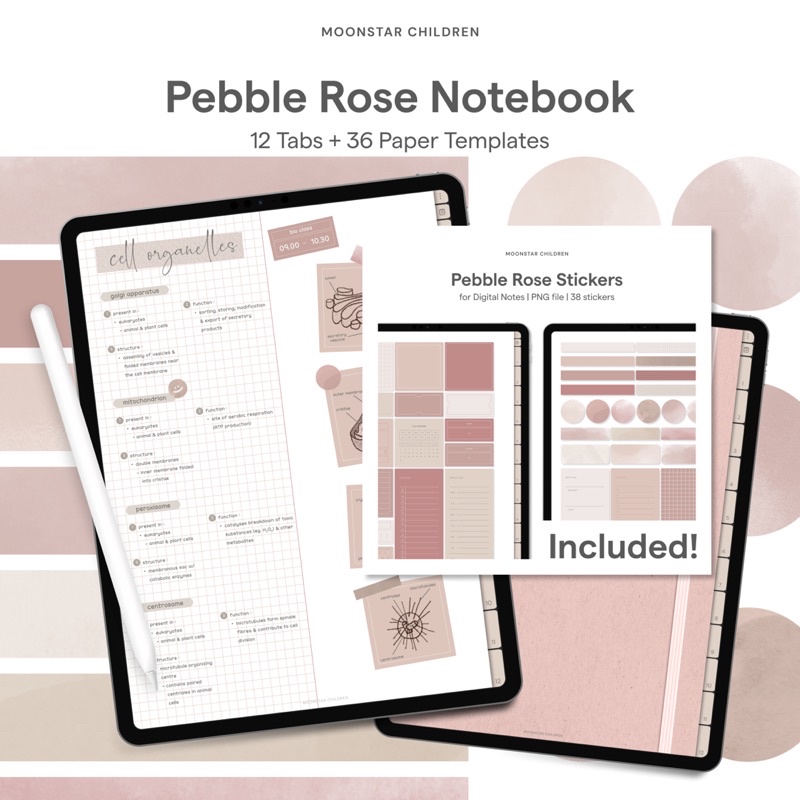 Jual Pebble Rose Bundle Digital Neutral Notebook 12 Tabs with 36 Paper ...
