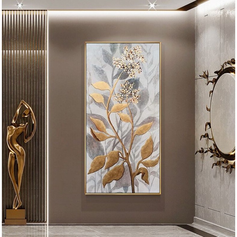 Jual lukisan abstrak daun gold original art painting | Shopee Indonesia