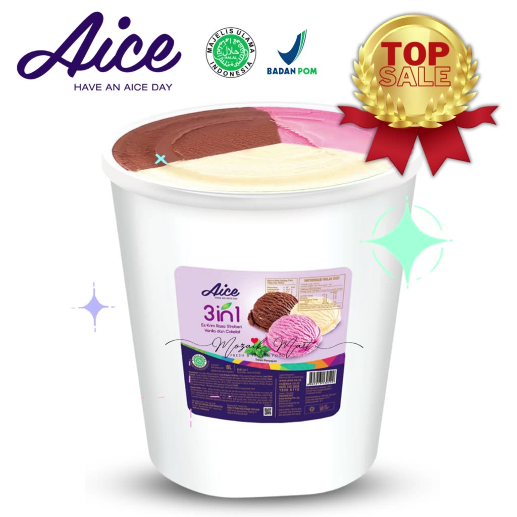 Jual Aice Halocoko Es Krim Ember Literan 3in1, Vanilla, Stroberi ...