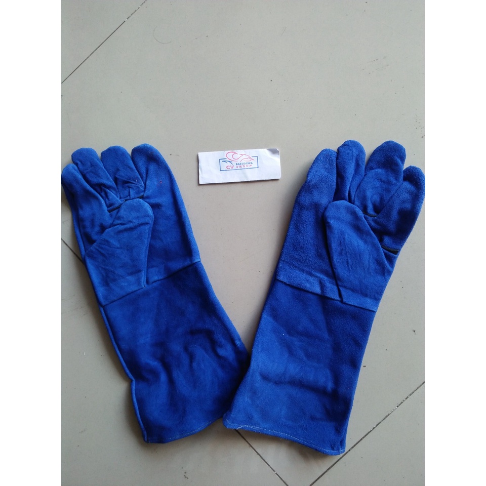 Jual SARUNG TANGAN LAS KULIT WARNA BIRU BIRU 14 INCH SAFETY GLOVES ...