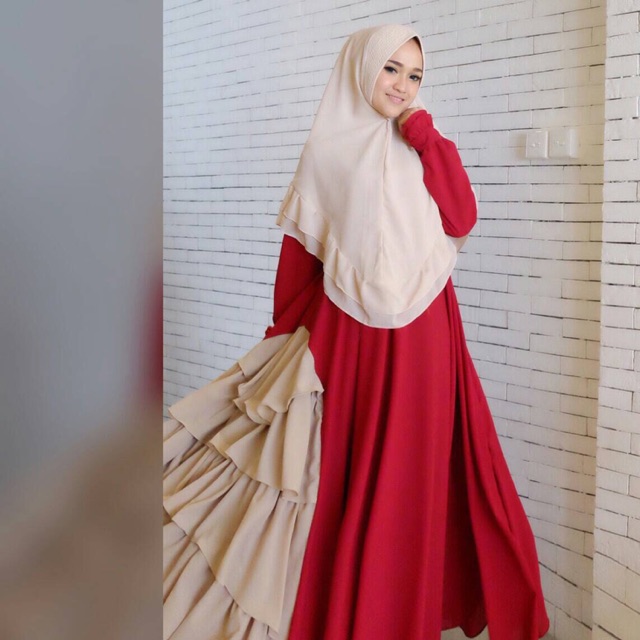 Jual SABRINA RED (SET KHIMAR) | Shopee Indonesia