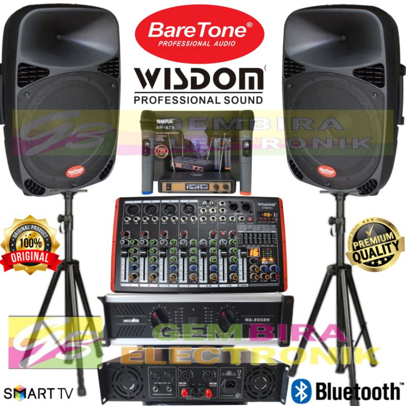 Jual Paket Speaker Baretone 15 inch set power Megavox 2000watt Mixer Wisdom 8 channel Original ...