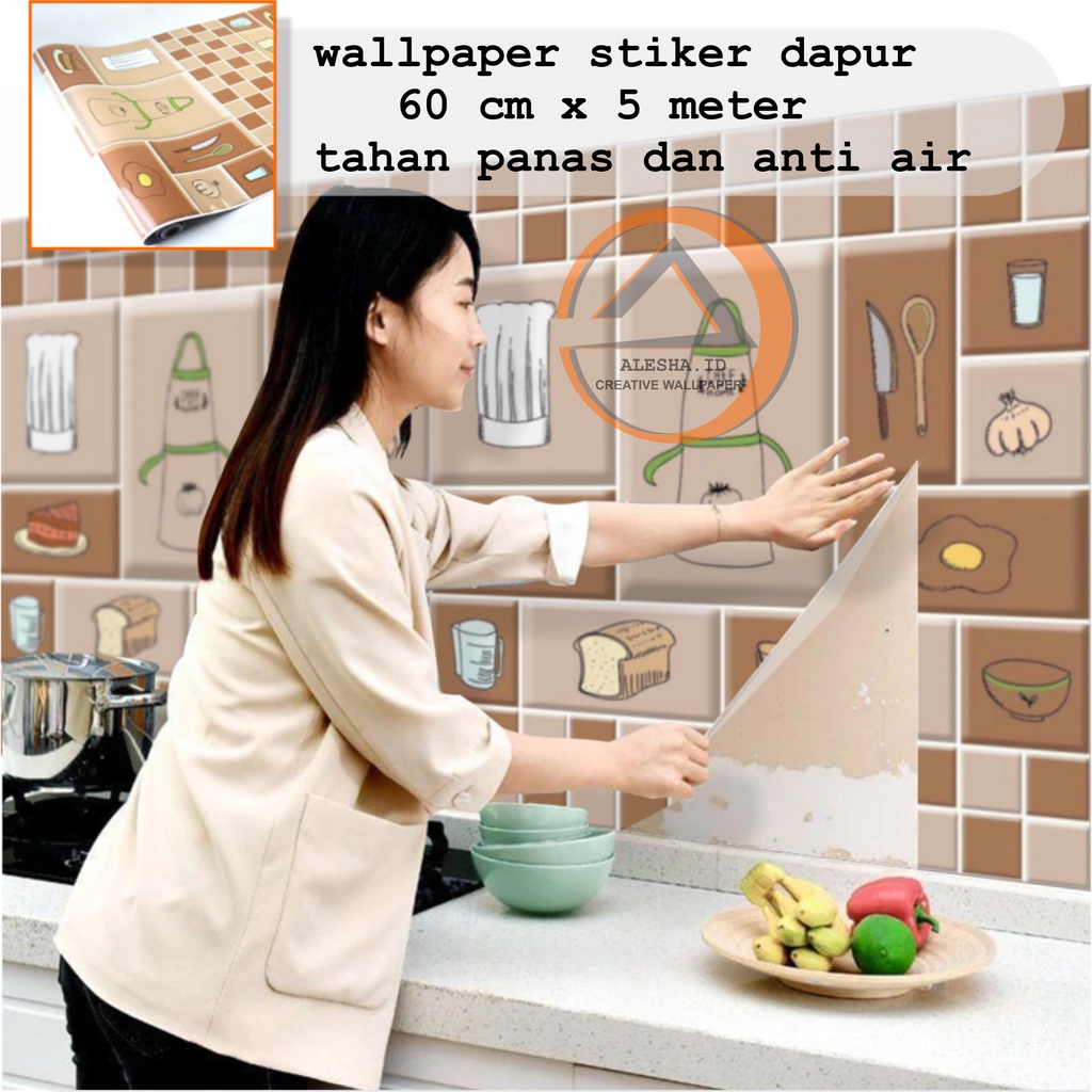 Jual wallpaper sticker dinding dapur dapur 60 cm x 5 meter tahan panas ...