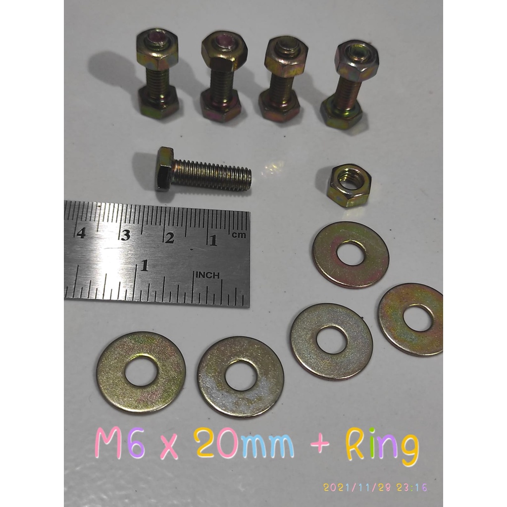 Jual Baut Mur kuning M6 x 20mm Plus Ring M6 Kunci 10 Per Pcs | Shopee ...