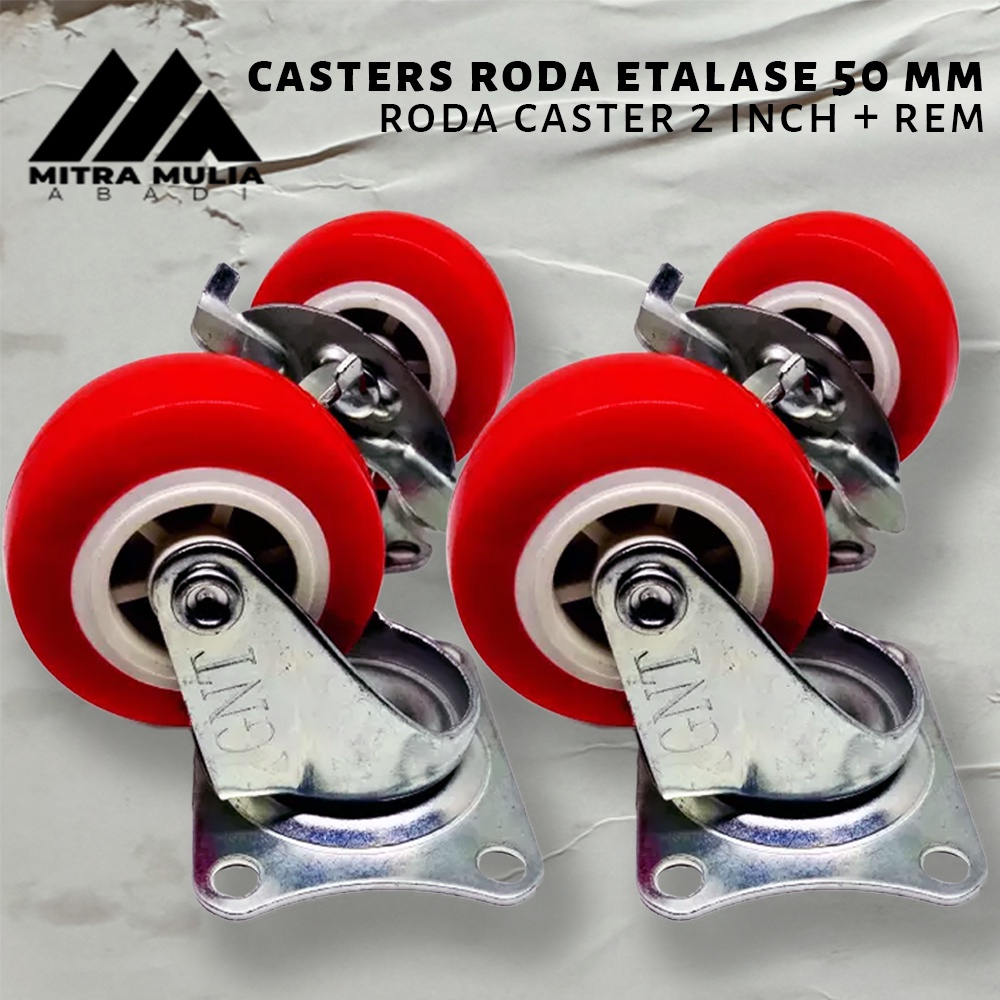 Jual Roda Caster / Roda Merah Nylon / Roda Etalase + Rem 50mm (2inch ...