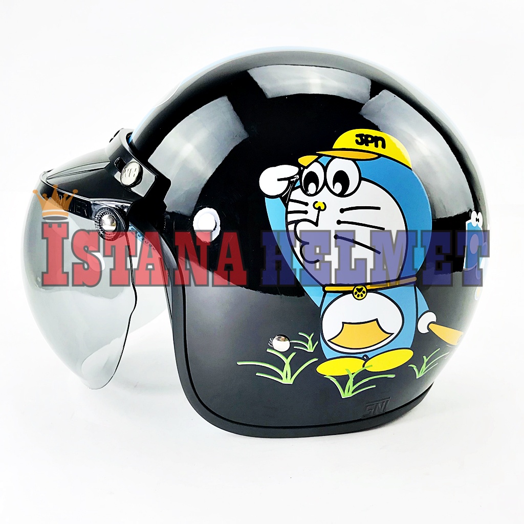 Jual HELM ANAK JPN RETRO BOGO KIDS MOTIF DORAEMON BLACK | Shopee Indonesia