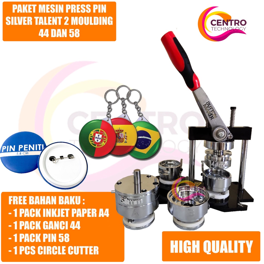 Jual Paket Usaha Mesin Press Pin Silver Talent Ori 2 Moulding (44 & 58 ...