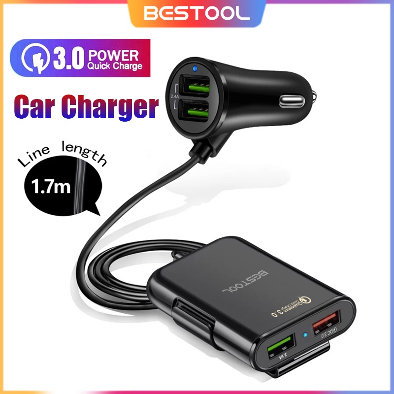 Jual BESTOOL Car Charger Adapter Socket Colokan Mobil 4 Ports QC3.0+2 ...