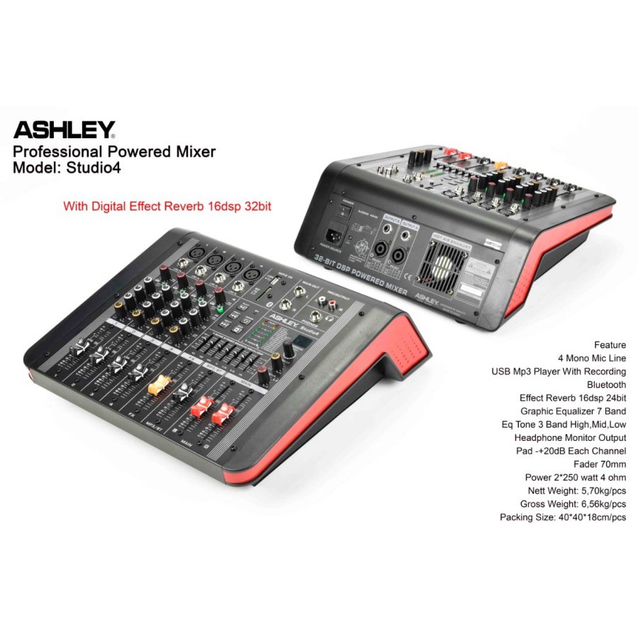 Jual Power Mixer Ashley Studio4 Studio 4 Original 4 Chanel 250 Watt USB Bluetooth Efek Reverb ...