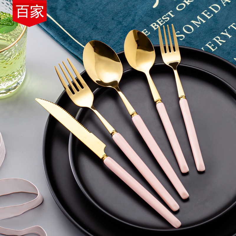 Jual ASHOME Sendok Garpu Set Stainless Steel Gagang Keramik Elegan (Isi ...