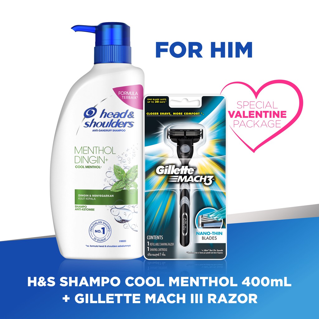 Jual Head & Shoulders Cool Menthol 400mL + Gillette Mach 3 Razor ...