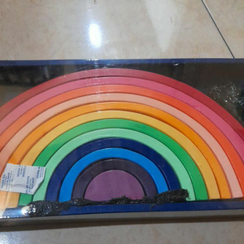 Jual Wooden Toys Rainbow Block 12 / Rainbow Stacker 12 Stack / FREE ...