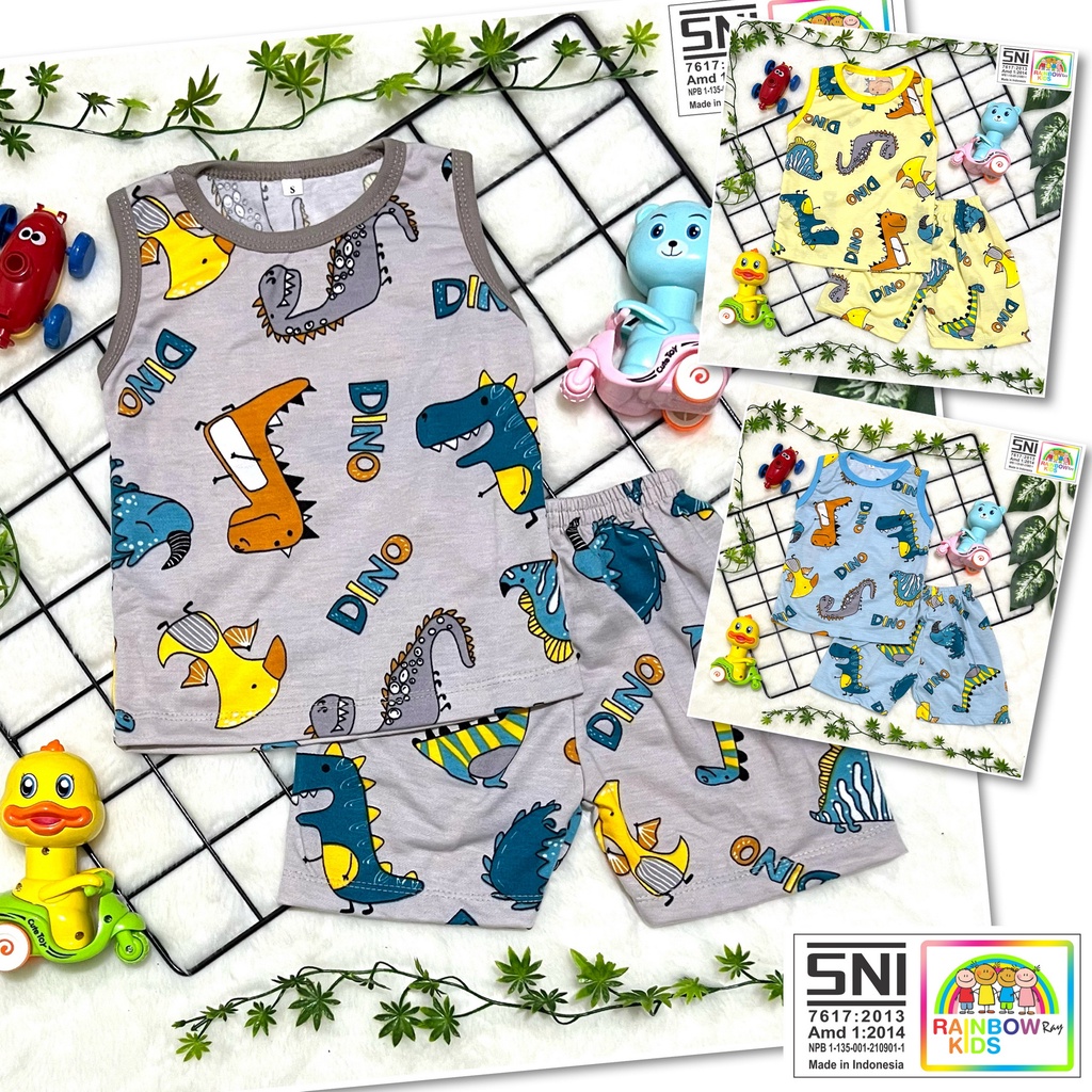 Jual RAINBOW - SETELAN SINGLET ANAK UNISEX COWOK / CEWEK 1-5 TAHUN DINO SINGLET FULLPRINT ...