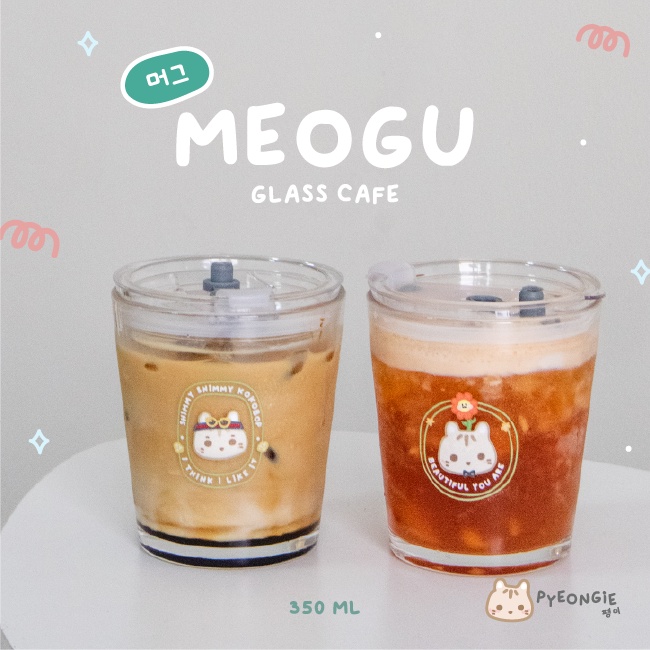 Jual Meogu Glass Cafe 350 ml - Gelas Kaca Dengan Tutup [PYEONGIE STUFF ...