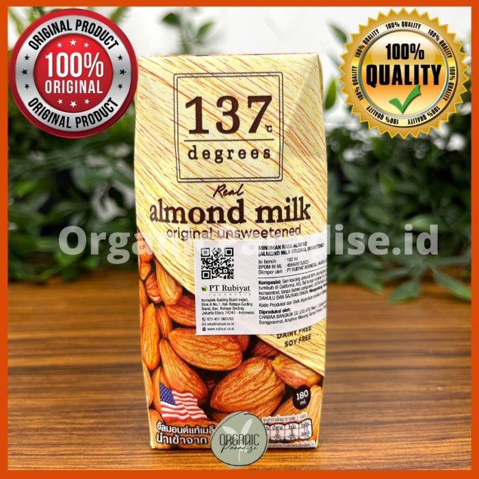 Jual 137 Degree Susu Almond 180 ml / Almond Milk Original Unsweetened 180 ml | Shopee Indonesia