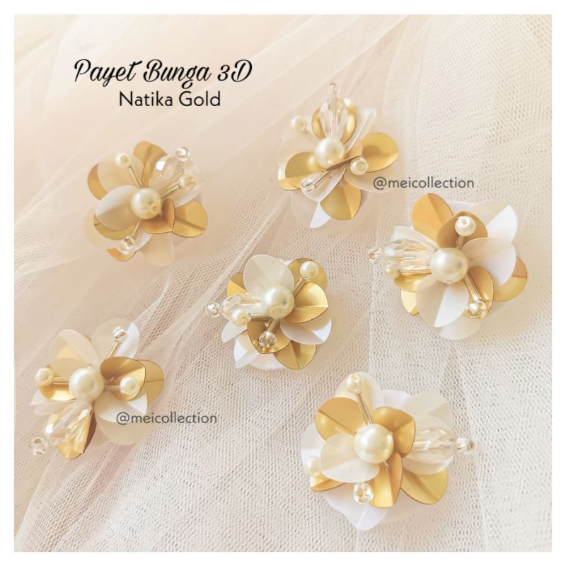 Jual payet bunga 3D sequin APB natika putih gold custom warna | Shopee ...