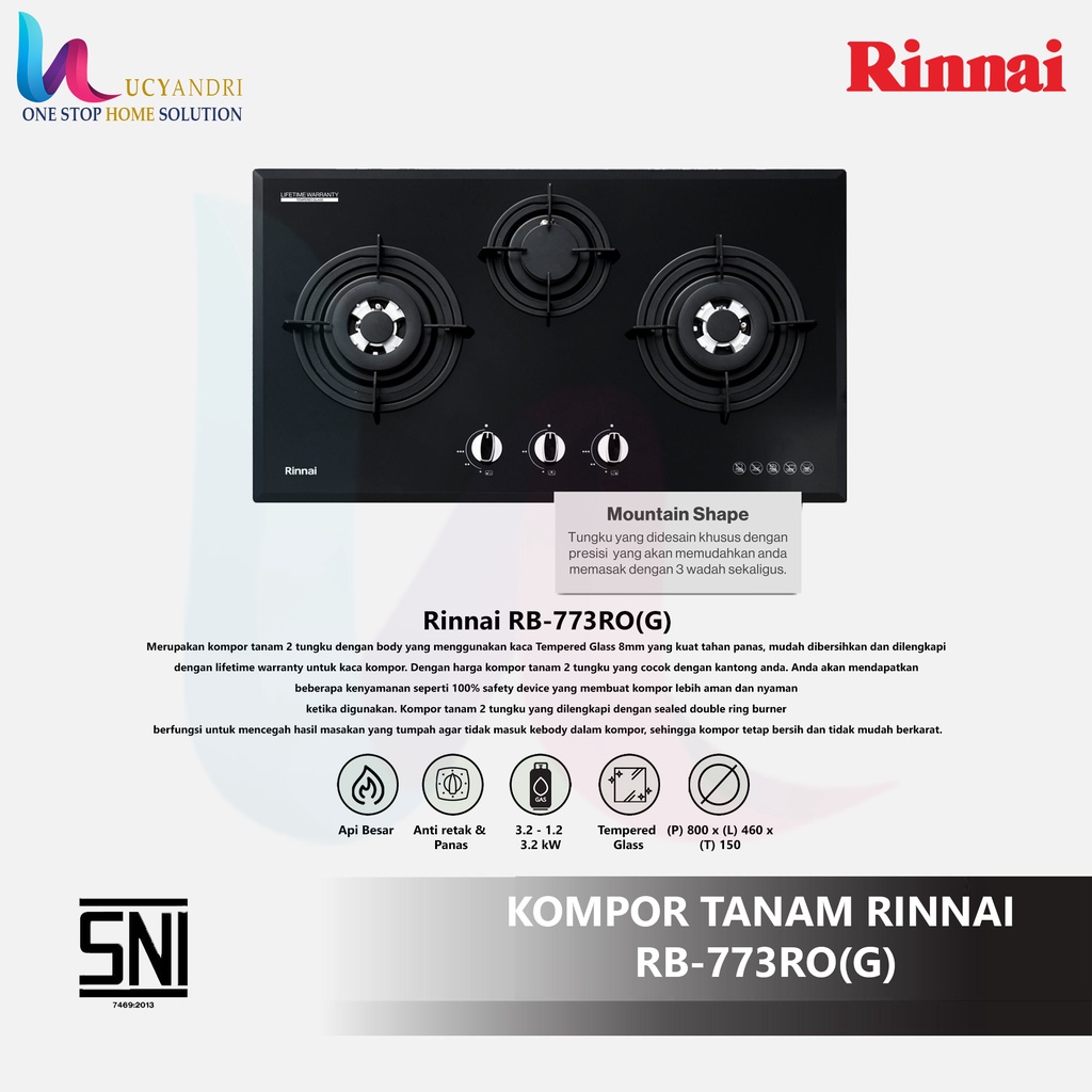 Jual Built-in Gas Hob Rinnai Kompor Gas Tanam 3 Tungku Rinnai RB-773 RO(G) / RB773ROG | Shopee ...