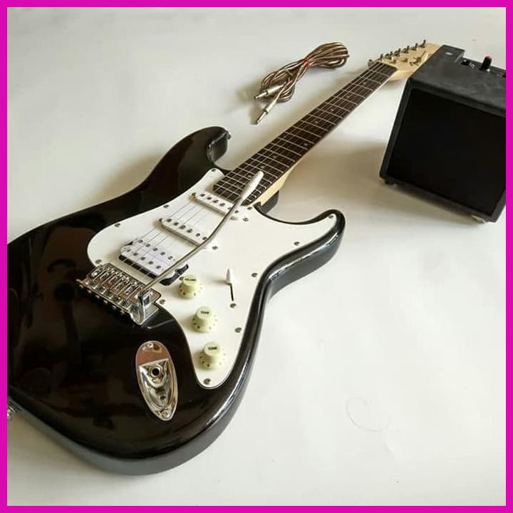 Jual PAKET GITAR LISTRIK FENDER STRATOCASTER BLACK AMPLY DAN JACK MURAH ...