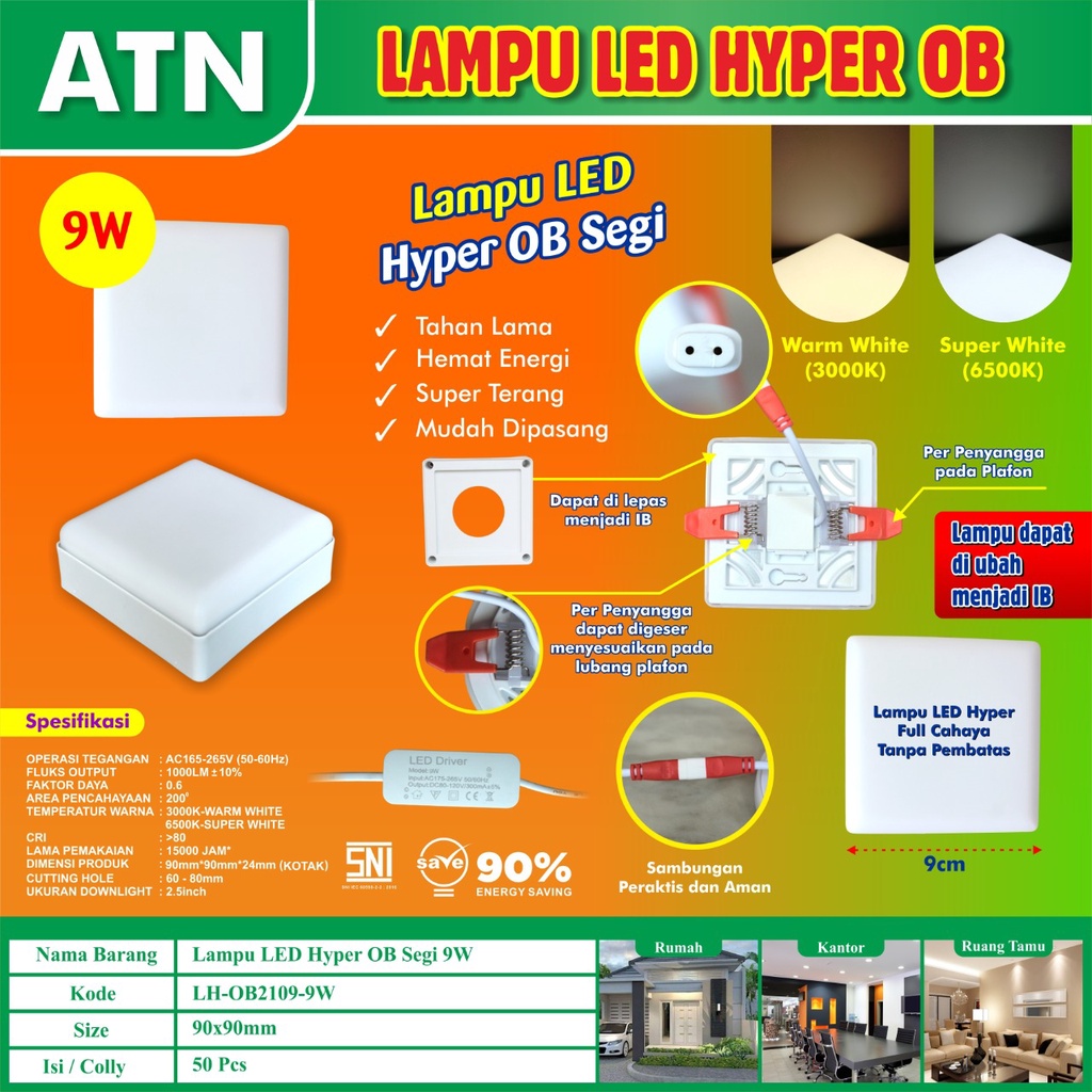 Jual COD-Lampu LED Downlight ATN panel HYPER OUTBOW nongol kotak plafon ...