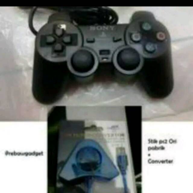 Jual PAKET : 2 STIK Ps2 Original Pabrik + converter USB - Buat main PES ...