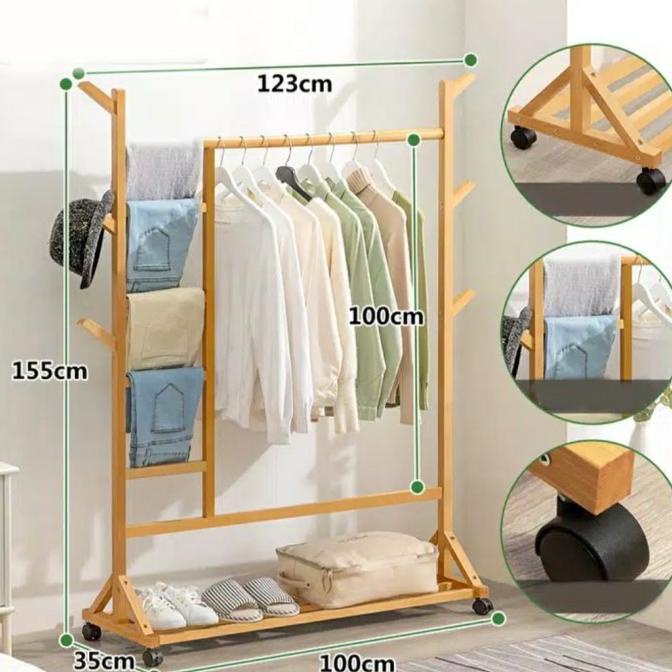 Jual Rak Gantungan Baju Multifungsi Rak Gantungan Kayu Beroda | Shopee ...