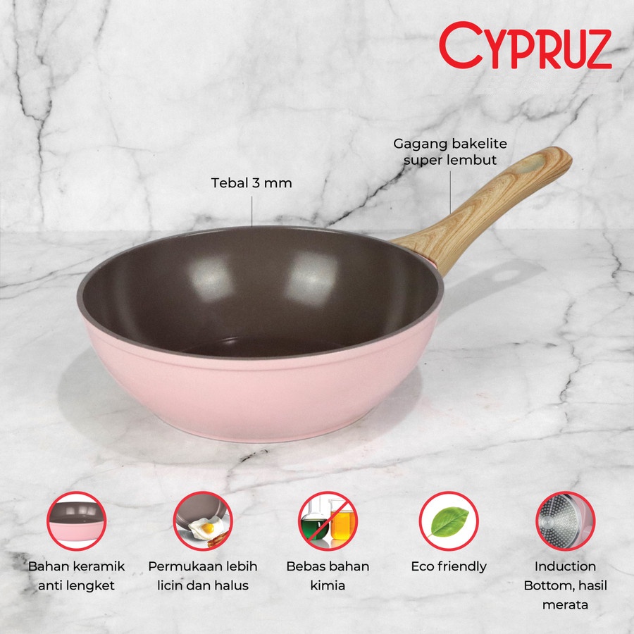Jual CYPRUZ FP-0901 Pink Ceramic Fry Wok 24 CM - Wajan Induksi Cekung ...
