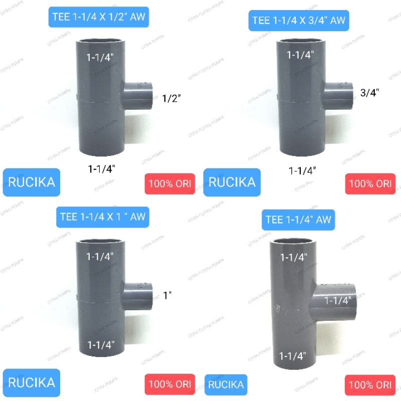 Jual RUCIKA TEE 1-1/4" AW / TEE 1-1/4 X 1 AW / TEE 1-1/4 X 3/4 AW / TEE 1-1/4 X 1/2 AW | Shopee ...