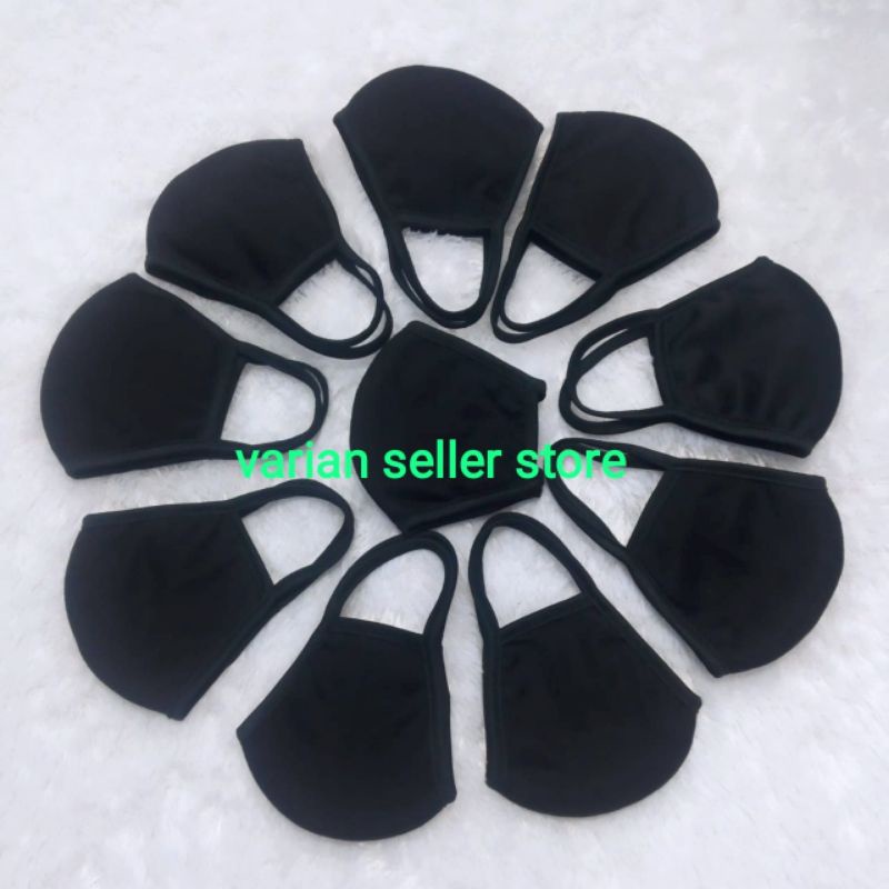 Jual MASKER KAIN 3PLY TALI KUPING POLOS WARNA HITAM BAHAN KAIN KAOS ...
