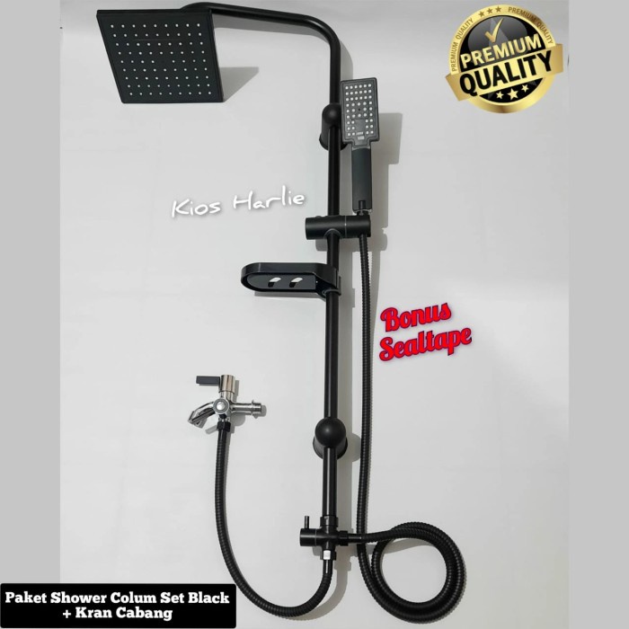 Jual shower-tiang- shower tiang set, shower coloum set + kran cabang, black stainless -tiang ...