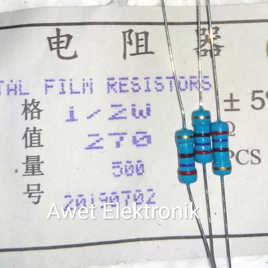 Jual resistor 270 ohm 1/2 watt resistor 270r 1/2w resistor 270R 1/2W ...