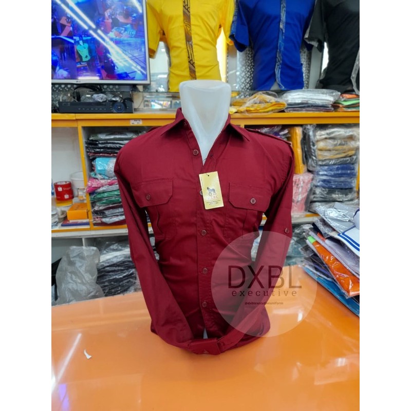 Jual DXBL Kemeja Merah Maroon PDH pangkat SAFARI Panjang | Shopee Indonesia