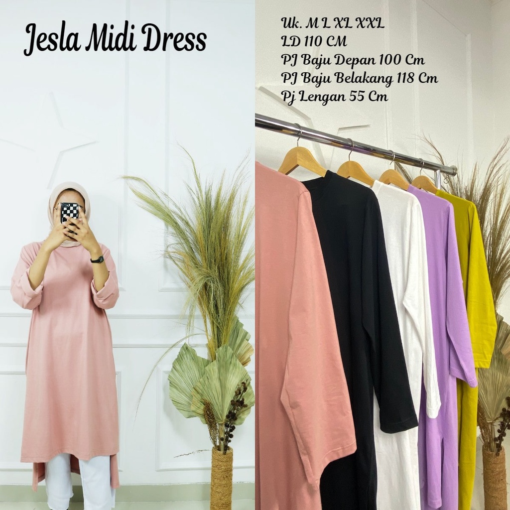 Jual BAJU JESLA MIDI DRESS POLOS REALPICT UKURAN JUMBO VIRAL MIDI BAHAN ...