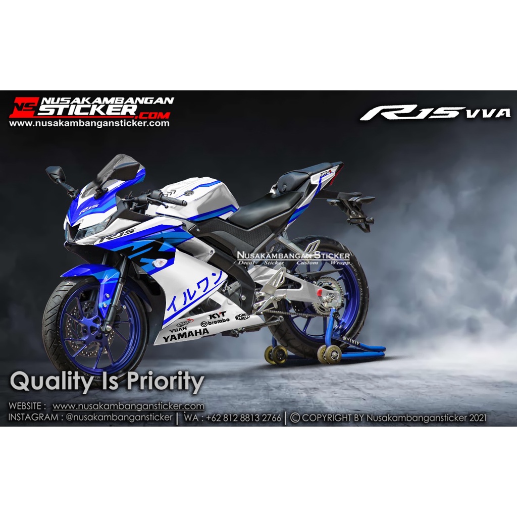Jual Decal Stiker Motor Yamaha R15 V3 VVA Full Body Biru Putih Grafis ...
