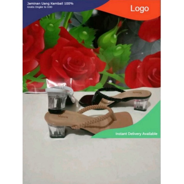 Jual Sandal Heels Hak kaca Wanita Model Jepit Tali Kepang 35/43 ...