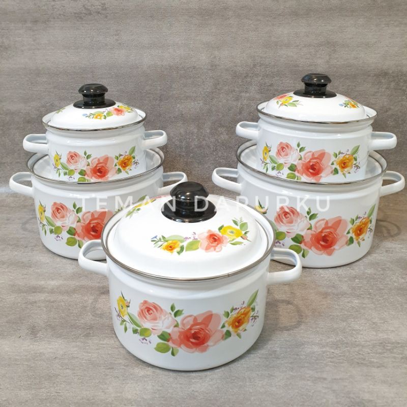 Jual Panci Set Enamel Motif Kembang 5 ukuran - ideal | Shopee Indonesia