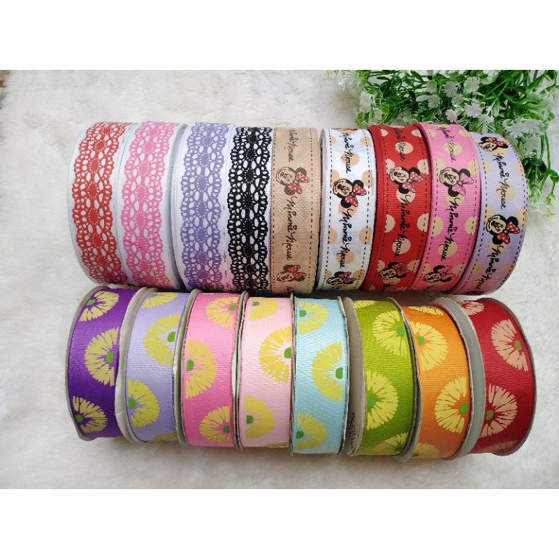 Jual Pita 2,5 cm grossgrain / gg motif renda / bunga / minnie mouse rol ...