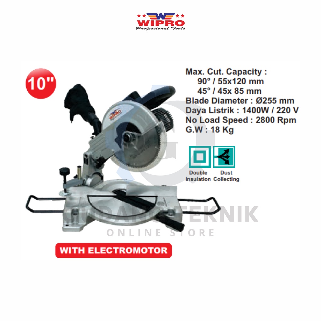Jual Mitter Saw 10" WIPRO WP-925514 / Mesin Miter Saw Gergaji Sudut ...