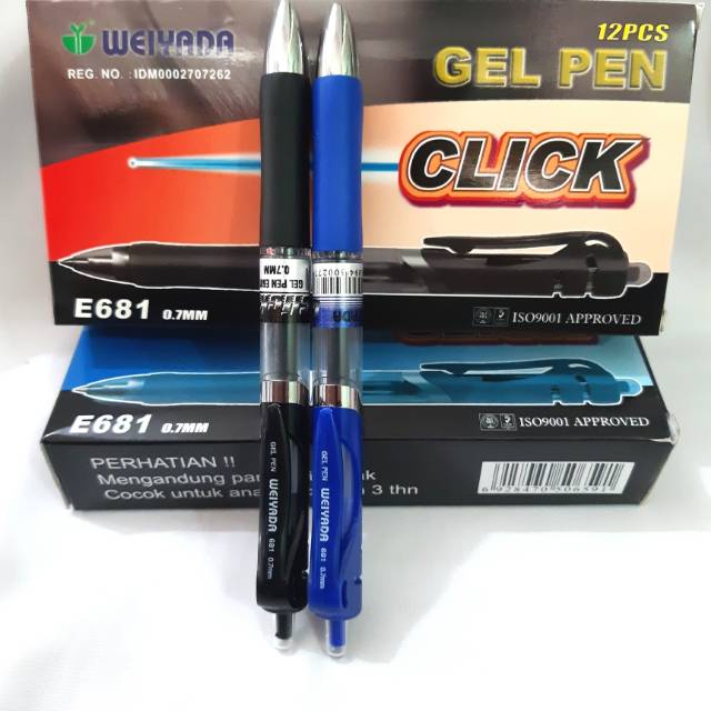 Jual Bolpen/Bolpoint/Ballpen/Pulpen/Gel Pen Weiyada E681 0.7mm(HITAM/BIRU) | Shopee Indonesia