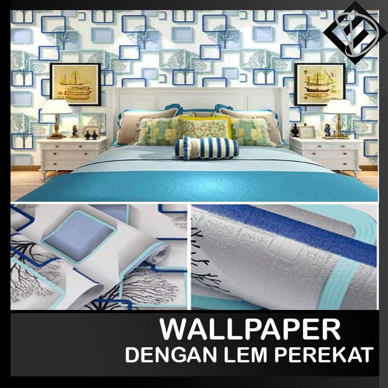 Jual TURUN HARGA (COD)!!WALPAPER STICKER DINDING MOTIF KOTAK BIRU ...