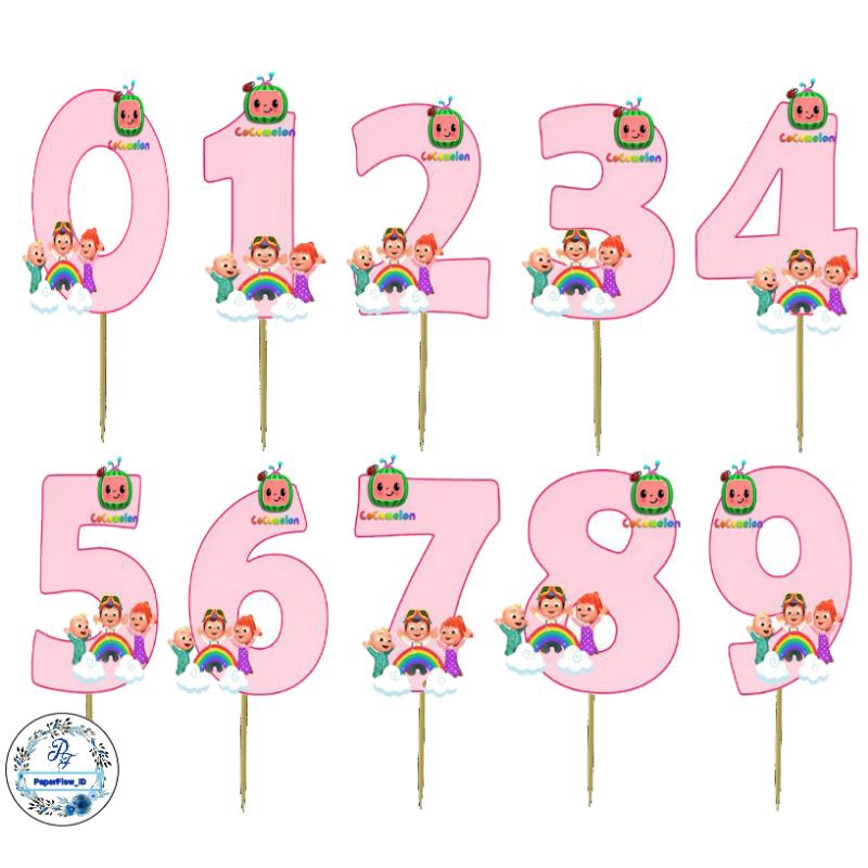 Jual Topper Cake/Cupcake, Hiasan Kue Ulang Tahun, Motif Angka Cocomelon ...