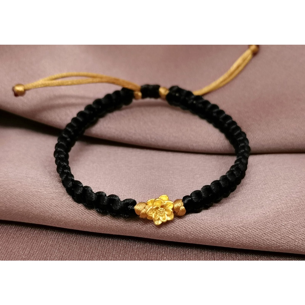 Jual Gelang Tali Emas Charm Lotus / Bunga Teratai Emas Asli Kadar 24k ...
